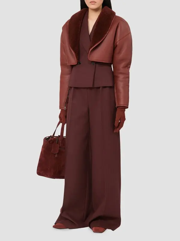 Max Mara Denim Effect Wool Wide Leg Trousers