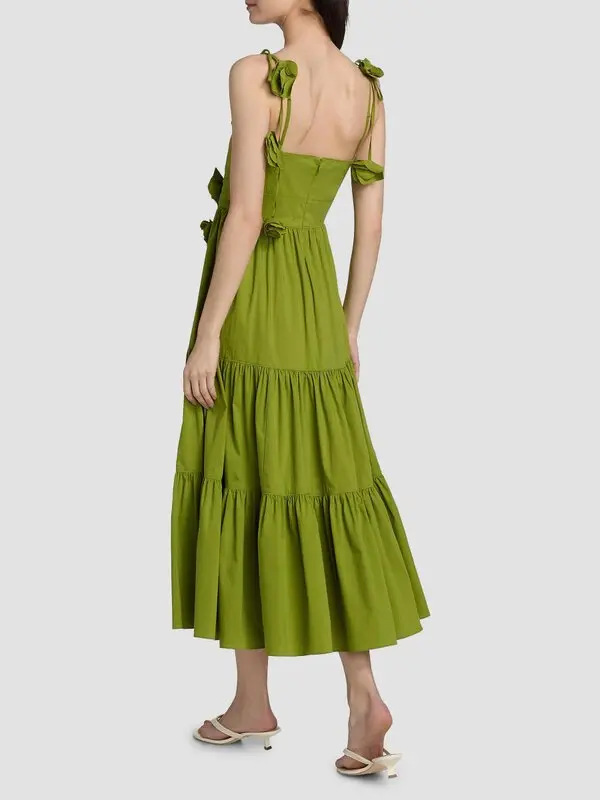 Cinq À Sept Kael Embellished Cotton-blend Tiered Midi-dress - Dark Lime