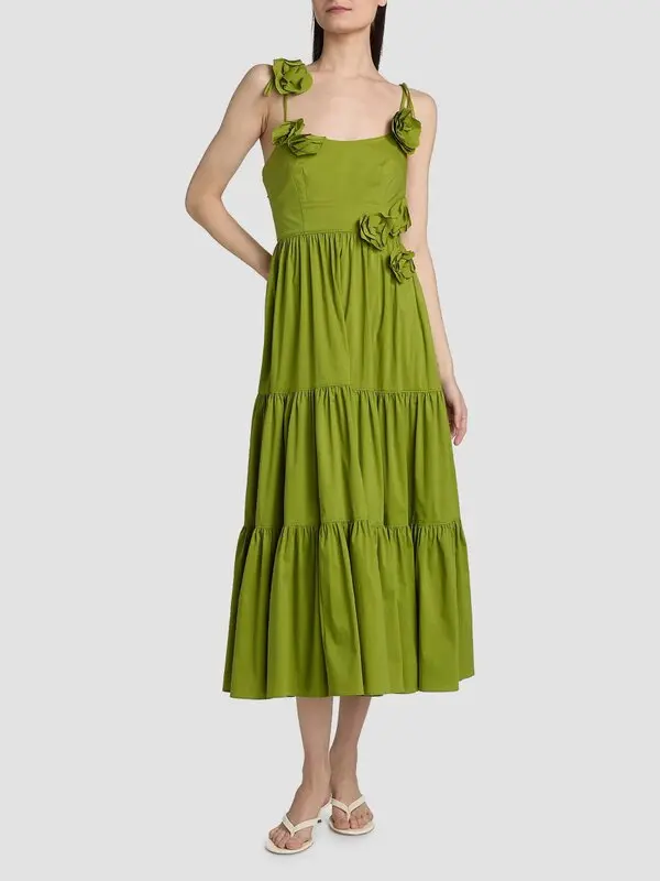 Cinq À Sept Kael Embellished Cotton-blend Tiered Midi-dress - Dark Lime