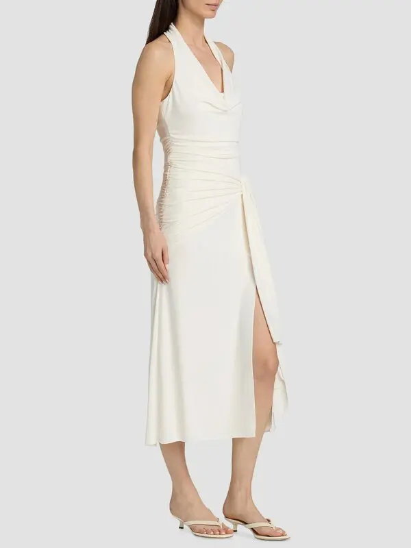 Cinq À Sept Kaia Stretch-knit Ruched Halterneck Midi-dress