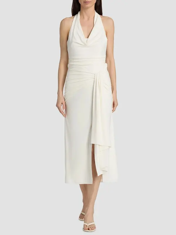 Cinq À Sept Kaia Stretch-knit Ruched Halterneck Midi-dress