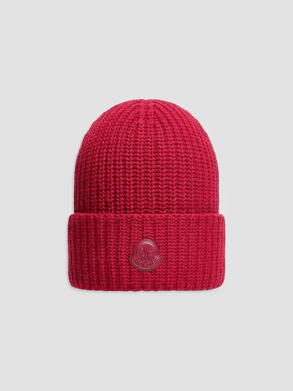 Moncler Beanie Hat In Wool & Cashmere Blend - Red