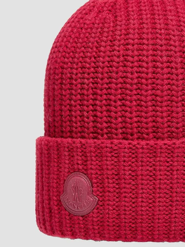 Moncler Beanie Hat In Wool & Cashmere Blend - Red