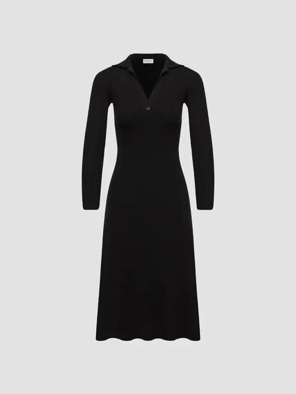 Moncler Polo Dress In Wool Blend - Black