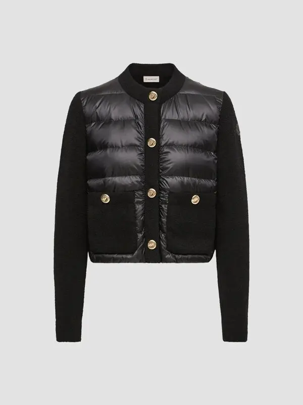 Moncler Padded Cardigan In Wool Blend - Black