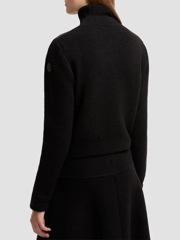 Moncler Padded Cardigan In Wool Blend - Black