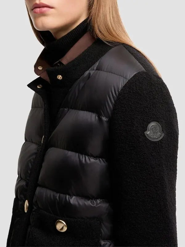 Moncler Padded Cardigan In Wool Blend - Black