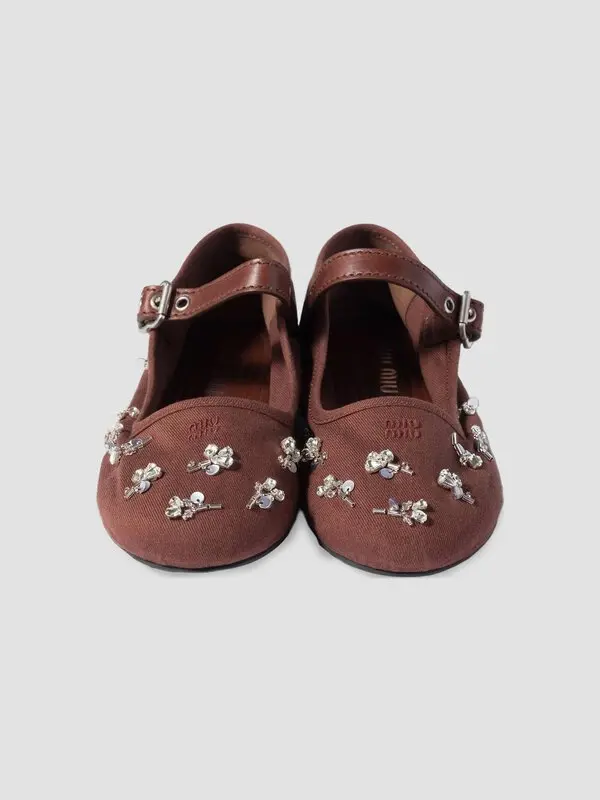 Miu Miu Embroidered Drill Ballerinas - Brown