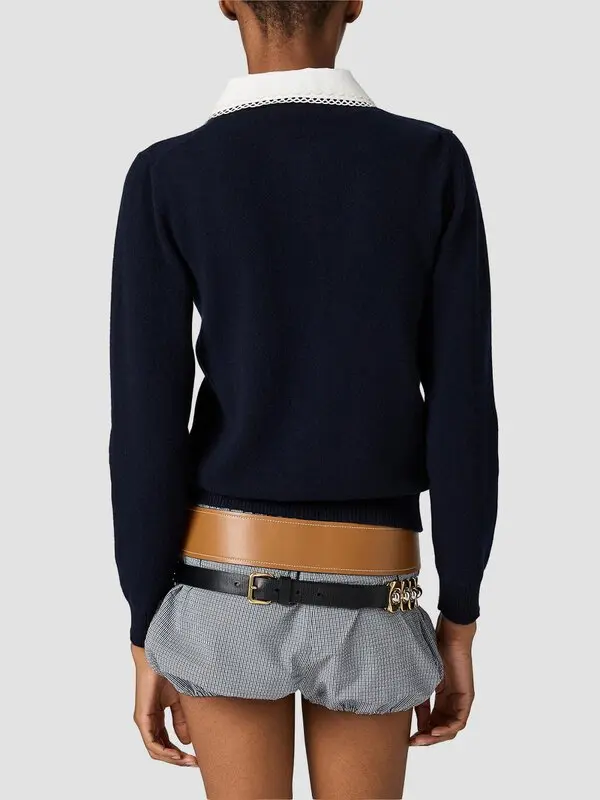 Miu Miu Cashmere Cardigan With Embroidered Poplin Collar