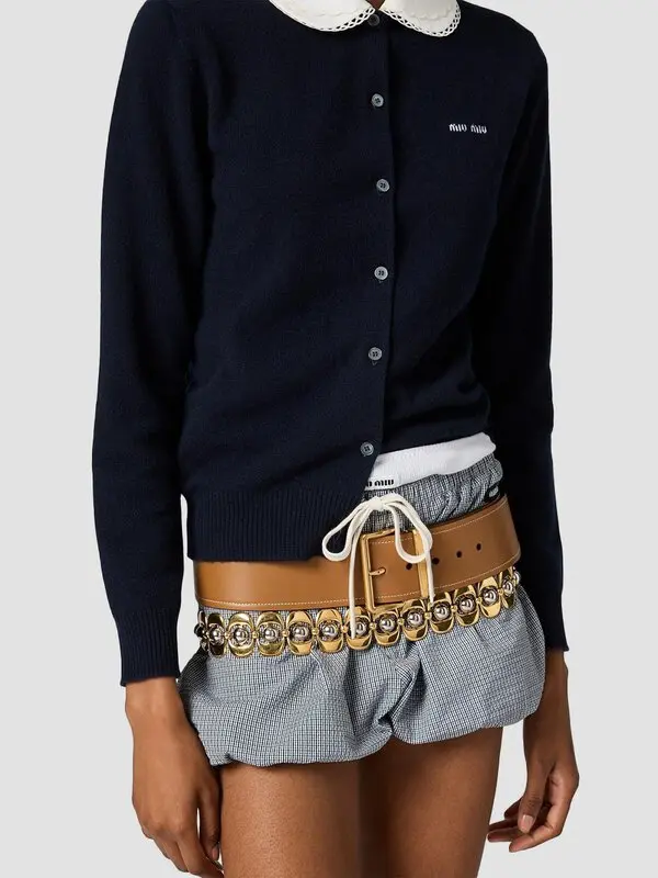 Miu Miu Cashmere Cardigan With Embroidered Poplin Collar