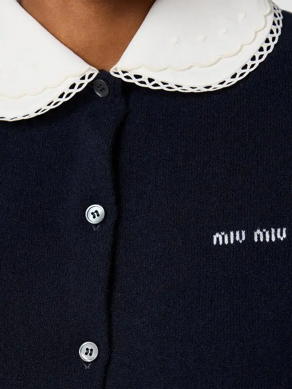 Miu Miu Cashmere Cardigan With Embroidered Poplin Collar