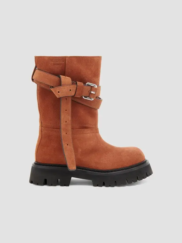 Moschino Tie Me 40mm Suede Ankle Boots - Rust