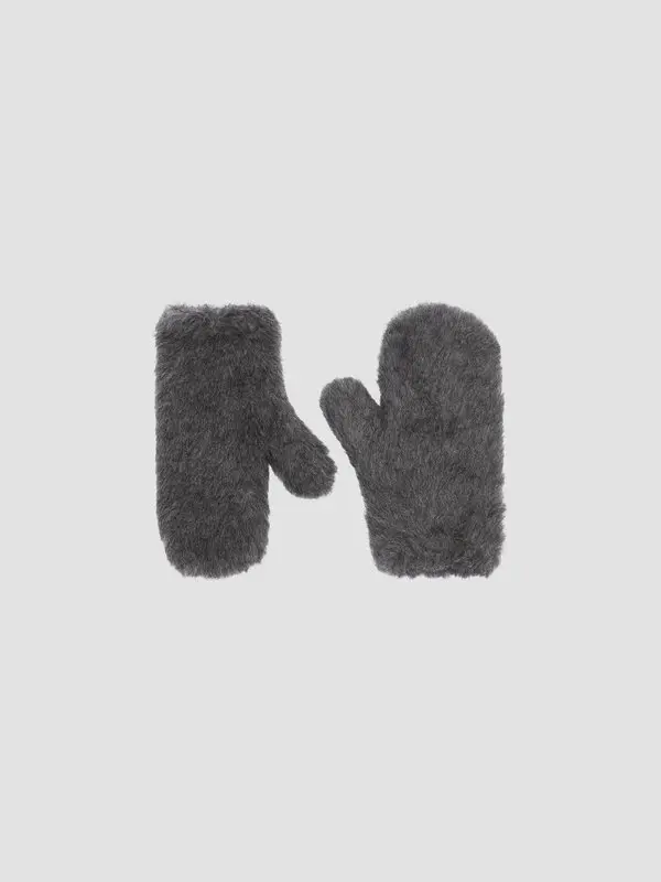 Max Mara Mittens In Wool And Alpaca Teddy Fabric - Medium Grey