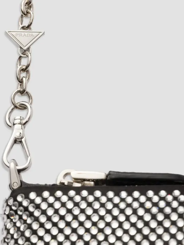 Prada Mini Crystal-studded Shoulder Bag - Black