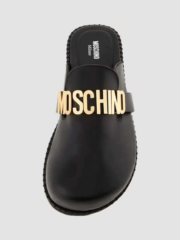 Moschino Logo Leather Mules