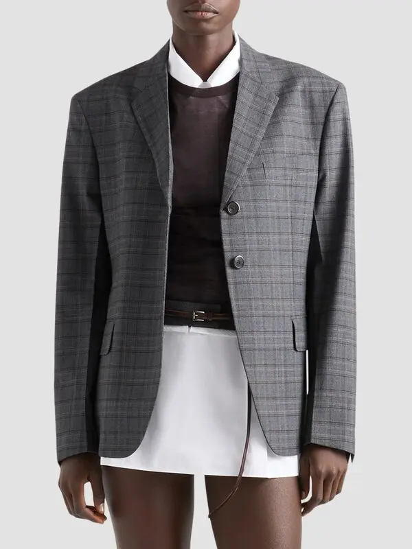 Prada Single-breasted Prince Of Wales Checked Wool Jacket