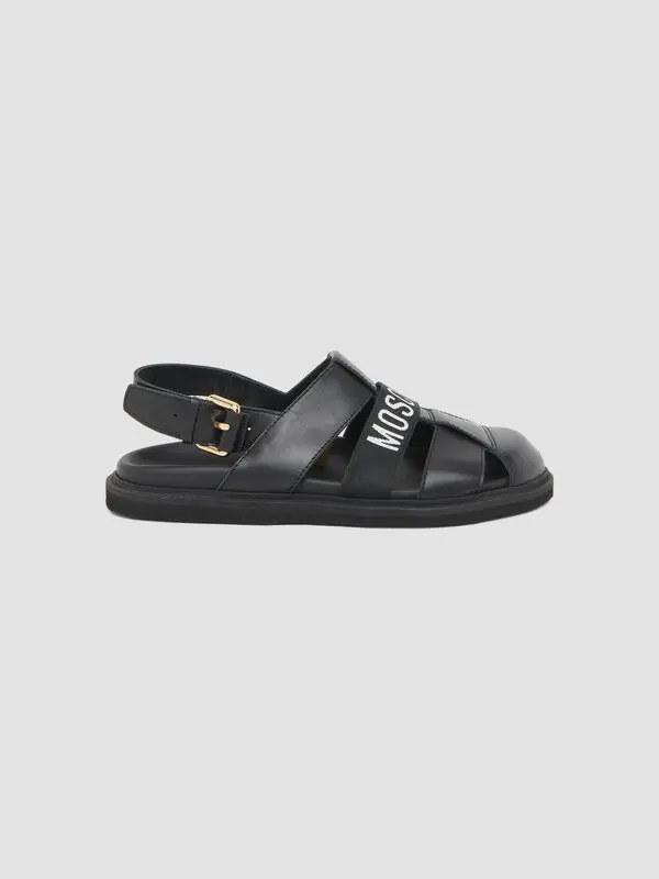Moschino Logo Leather Buckle Sandals