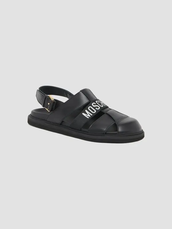 Moschino Logo Leather Buckle Sandals