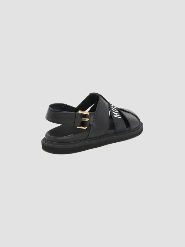 Moschino Logo Leather Buckle Sandals