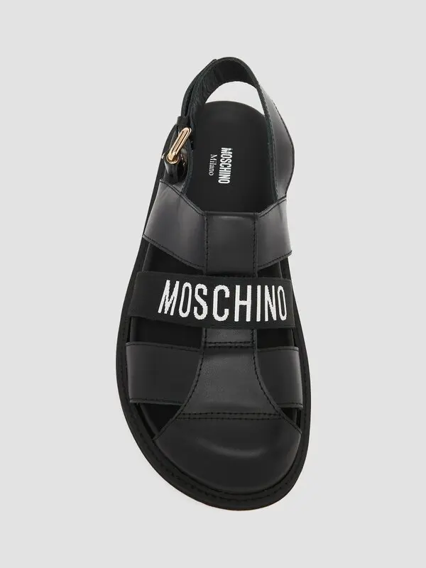 Moschino Logo Leather Buckle Sandals