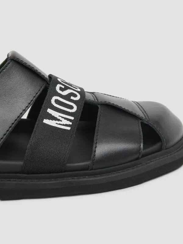 Moschino Logo Leather Buckle Sandals