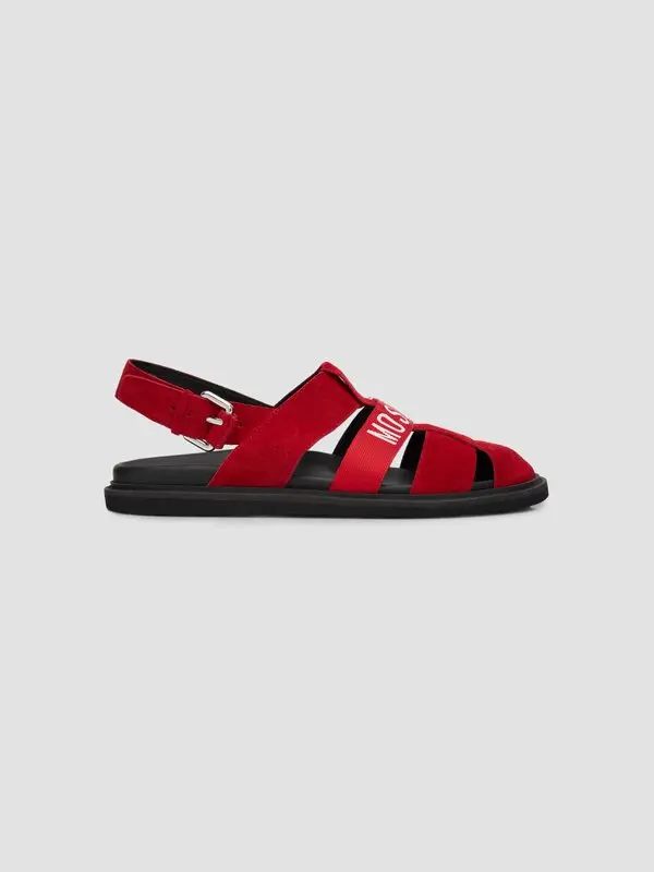 Moschino Logo Leather Buckle Sandals - Red