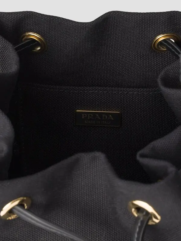 Prada Wicker And Canvas Bucket Bag - Black