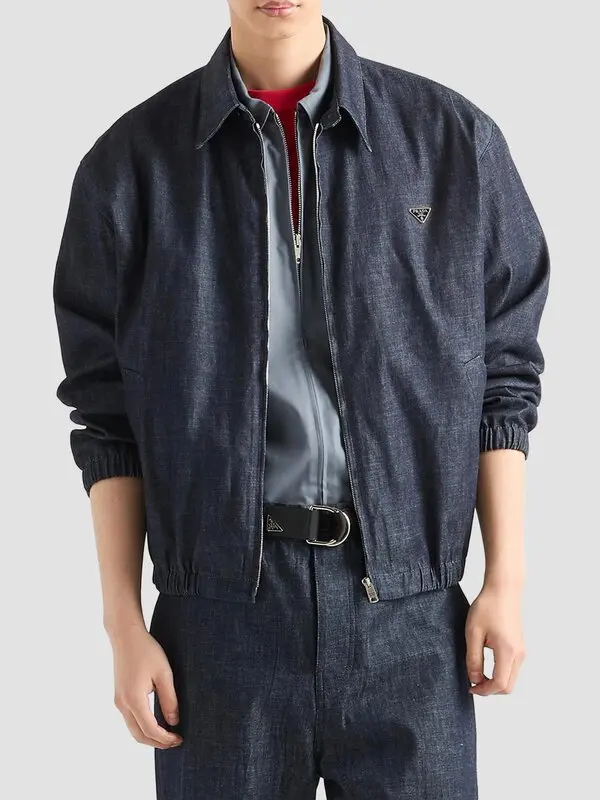 Prada Chambray Denim Blouson Zipper Jacket