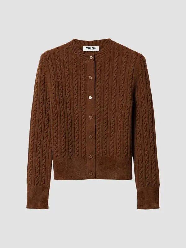 Miu Miu Cable-knit Cashmere Cardigan - Brown