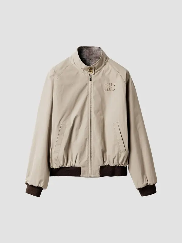 Miu Miu Reversible Houndstooth Check And Panama Cotton Blouson Jacket