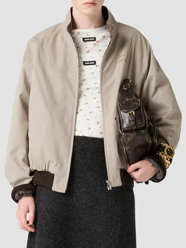 Miu Miu Reversible Houndstooth Check And Panama Cotton Blouson Jacket