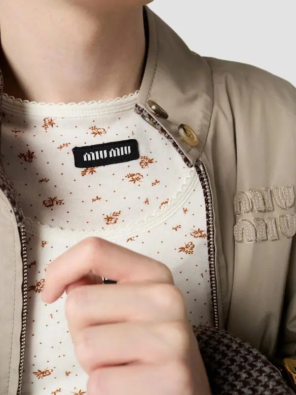 Miu Miu Reversible Houndstooth Check And Panama Cotton Blouson Jacket