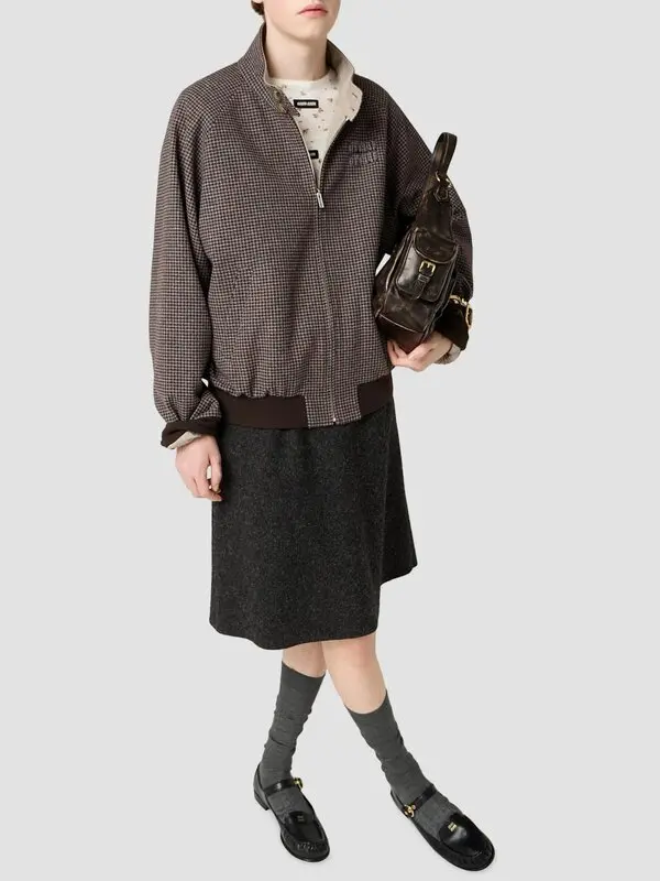 Miu Miu Reversible Houndstooth Check And Panama Cotton Blouson Jacket
