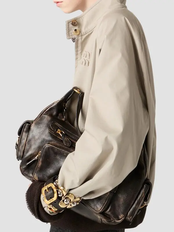 Miu Miu Reversible Houndstooth Check And Panama Cotton Blouson Jacket