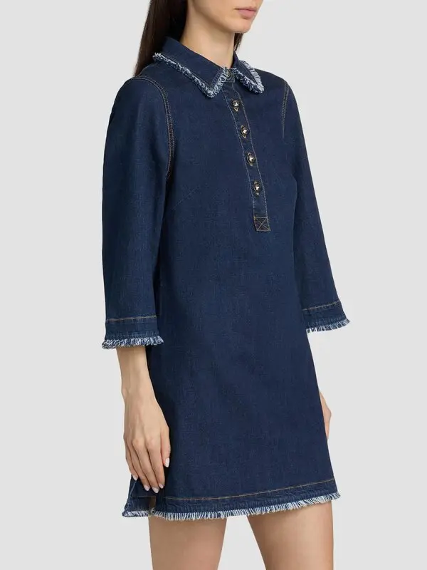 Cinq À Sept Dany Bicolor Fringe Denim Minidress