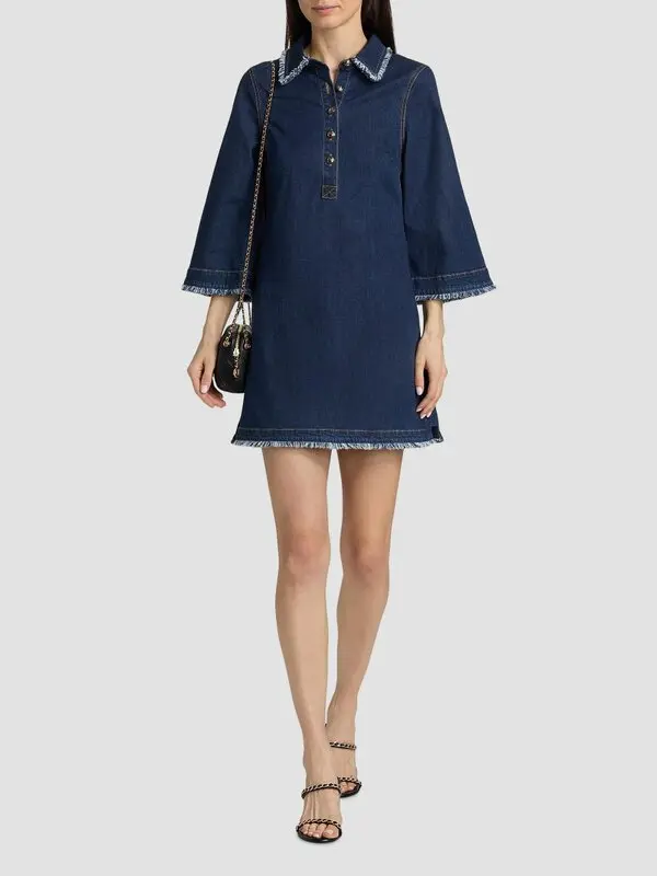 Cinq À Sept Dany Bicolor Fringe Denim Minidress