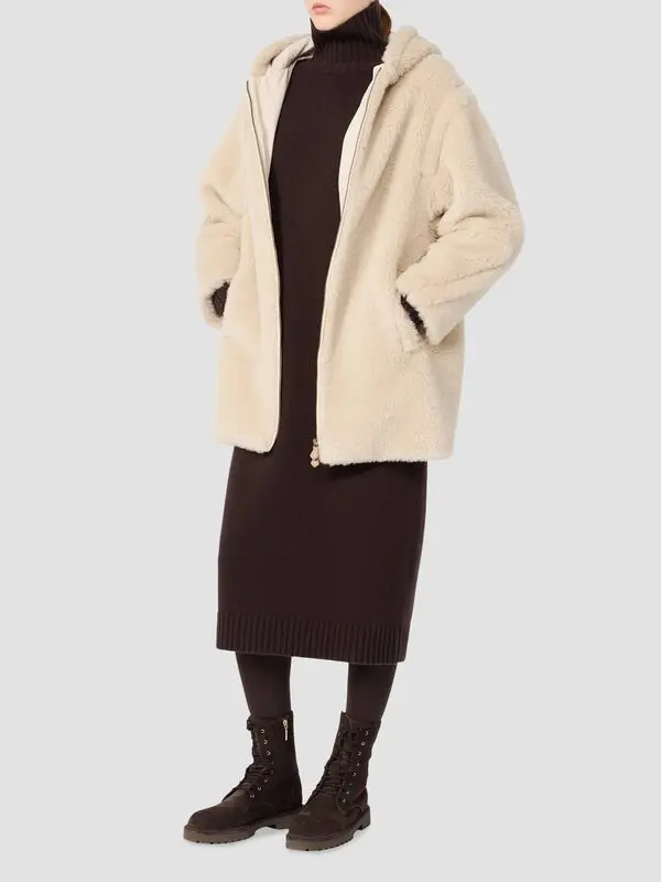 Max Mara Alpaca And Wool Teddy Fabric Hooded Coat