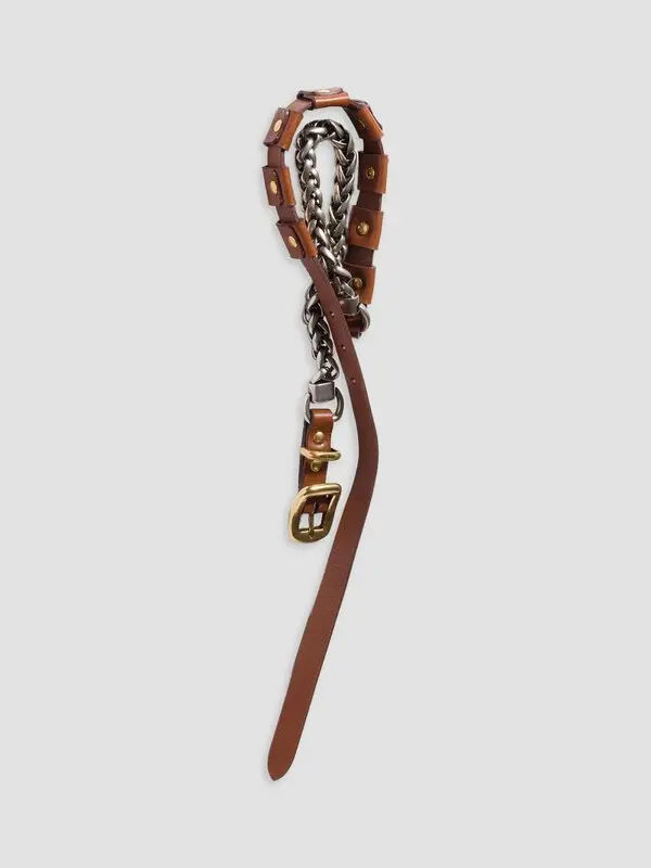 Miu Miu Metal And Leather Necklace - Brown