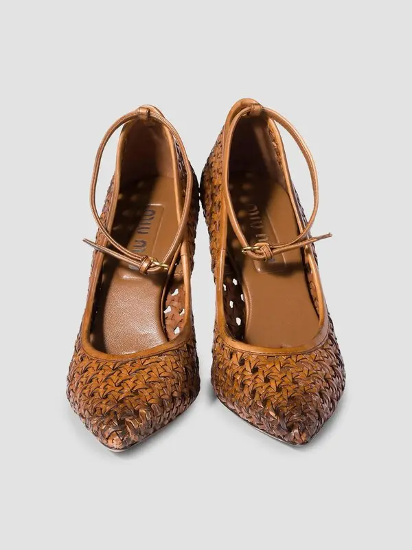 Miu Miu Woven Leather Pumps - Brown