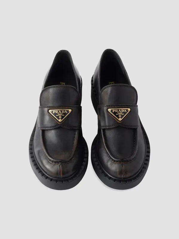 Prada Chocolate Antiqued Leather Loafers
