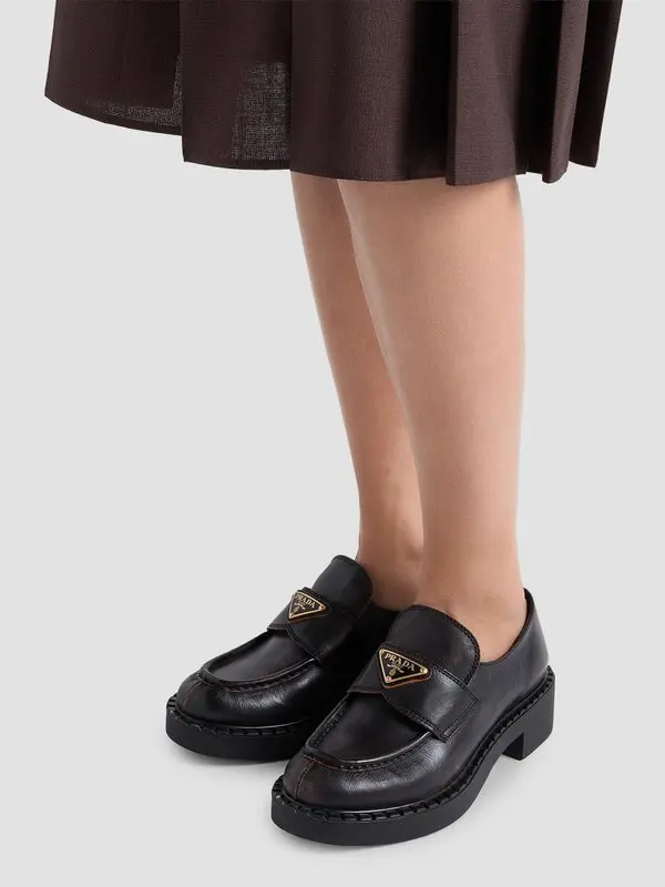 Prada Chocolate Antiqued Leather Loafers
