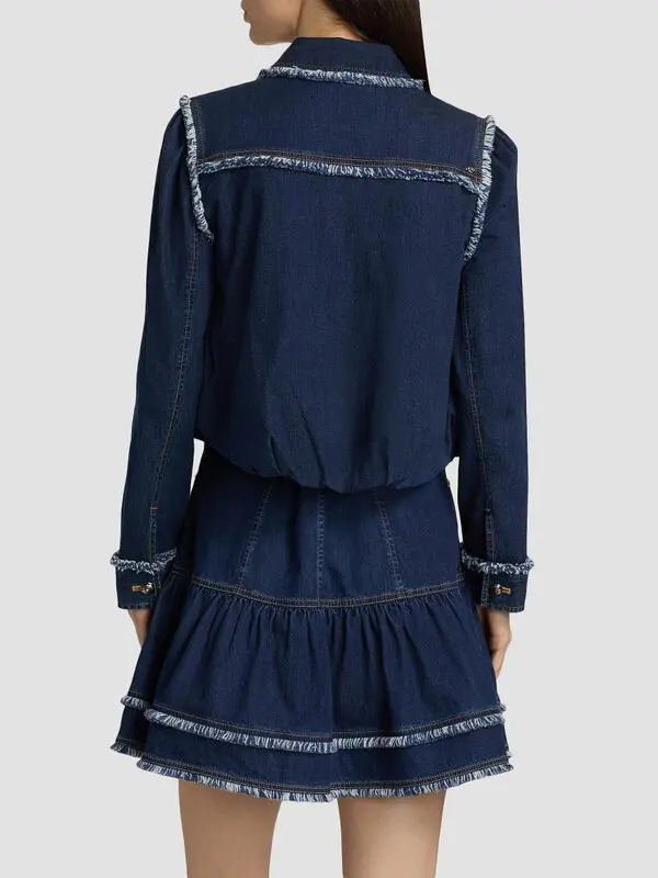 Cinq À Sept Indria Denim Fringe Crop Bomber Jacket