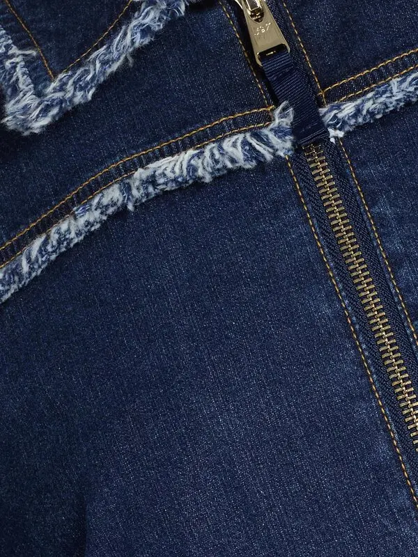 Cinq À Sept Indria Denim Fringe Crop Bomber Jacket