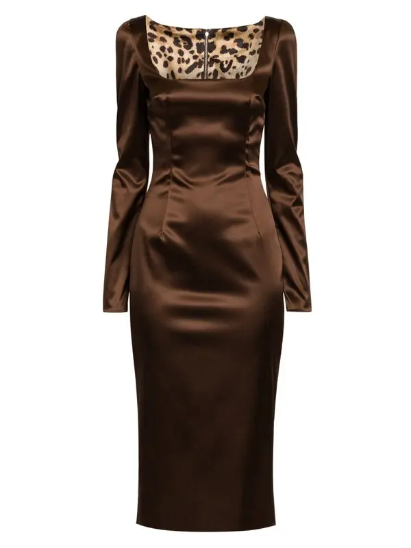 Dolce & Gabbana Italian Tailoring Leopard-lined Satin Midi-dress