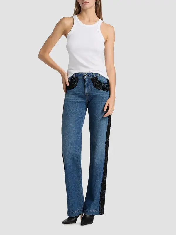 Dolce & Gabbana Lace-trimmed Straight Mid-rise Jeans