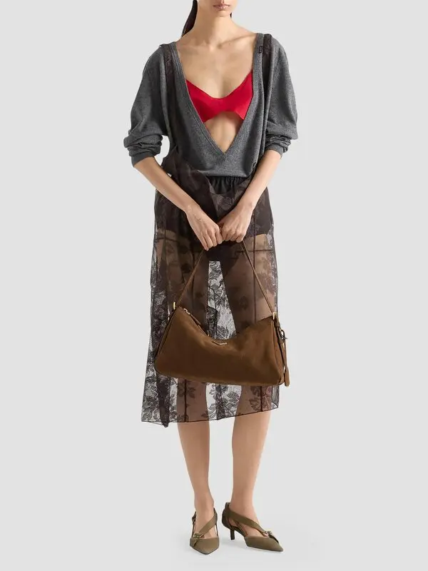 Prada Aimee Large Nubuck Leather Shoulder Bag - Brown