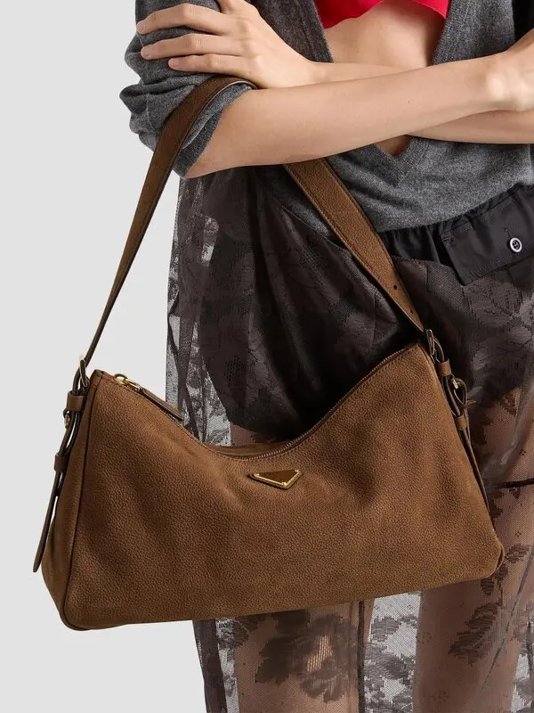 Prada Aimee Large Nubuck Leather Shoulder Bag - Brown