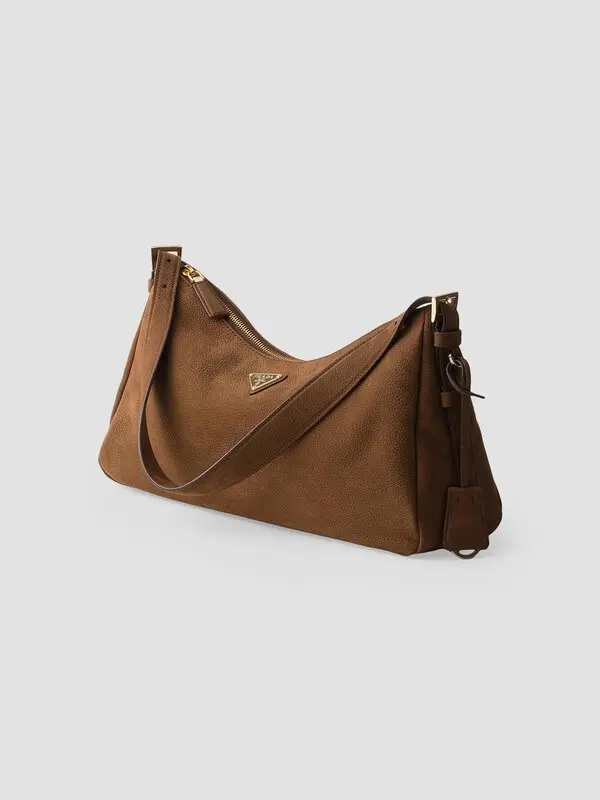 Prada Aimee Large Nubuck Leather Shoulder Bag - Brown