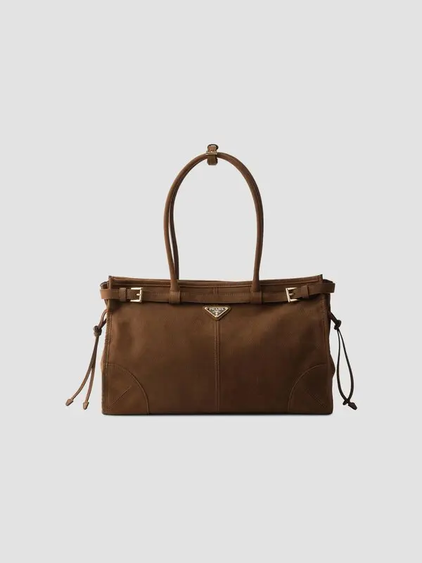 Prada Bonnie Large Nubuck Leather Shoulder Bag - Brown