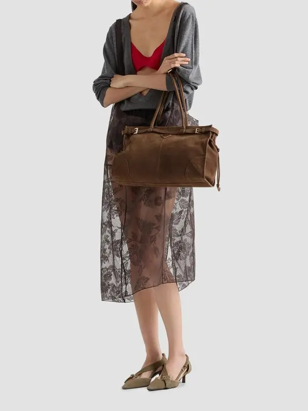 Prada Bonnie Large Nubuck Leather Shoulder Bag - Brown